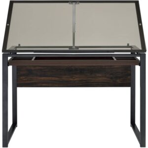 Coaster Furniture Pantano Glass Top Dark Gunmetal and Chestnut Drafting Desk 805571