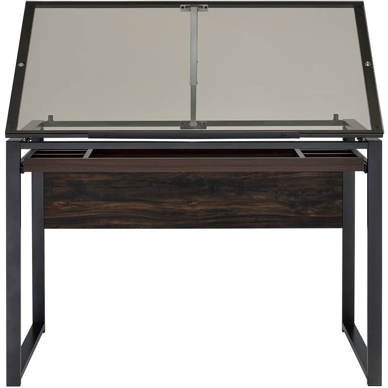 Coaster Furniture Pantano Glass Top Dark Gunmetal and Chestnut Drafting Desk 805571