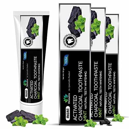 Jagat Activated Charcoal Mint Toothpaste | Fluoride Free Herbal Toothpaste | 100% Natural Teeth Whitening, No Artificial Colors, BPA Free, Gum Cure, Vegan - Pack of 3 (3.5oz X 3)