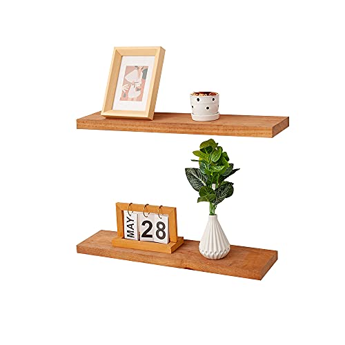 Coral Flower Floating Shelves Rustic Wood Wall Shelf Handmade, Set of 2