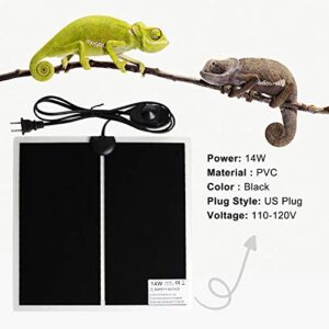 FIVEAGE 14W 11 x 11 Inch Reptile Heating Pad Warmer with Temperature Controller, Power Adjustment Under Tank Terrarium Heater Heat Mat for Pets, Small Animals,2 Pack