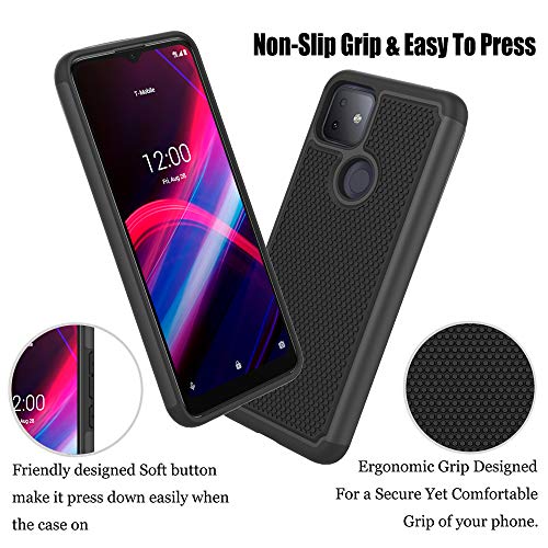 T-Mobile Revvl 4 Plus Case,TCL Revvl 4 Plus Case,with HD Screen Protector [Shock Absorption] Hybrid Dual Layer TPU & Hard Back Cover Bumper Protective Case Cover for T-Mobile Revvl 4+ (Black Armor)