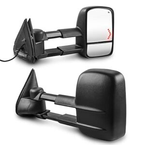 mostplus power heated towing mirrors compatible for 2003-2006 chevy silverado suburban tahoe gmc serria yukon with arrow signal light, manul telescoping (set of 2) (black)