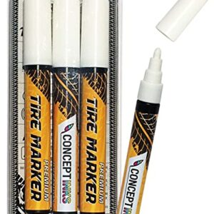 Premium Tire Marker Pens, White Waterproof Paint Markers For Car Tire Lettering, Made In Japan (3 Pack-White)