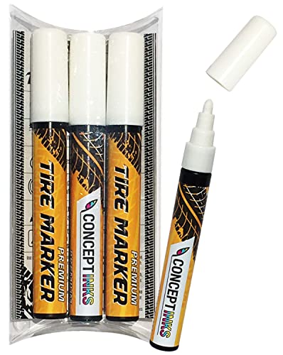 Premium Tire Marker Pens, White Waterproof Paint Markers For Car Tire Lettering, Made In Japan (3 Pack-White)