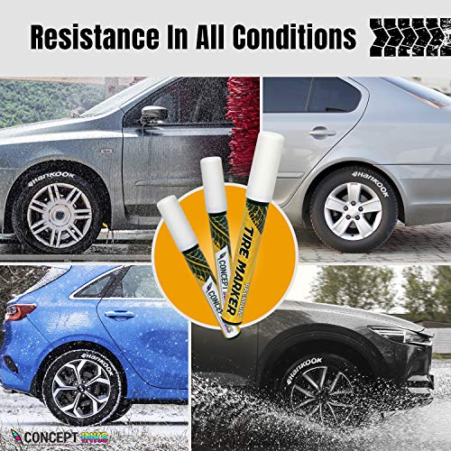 Premium Tire Marker Pens, White Waterproof Paint Markers For Car Tire Lettering, Made In Japan (3 Pack-White)