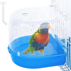 Bird Bath Box Bird Cage Accessory Supplies Bathing Parakeet Caged Bird Bathing Tub with Water Injector for Pet Small Birds Canary Budgies Parrot Parakeet Finch Canary Cockatiel Parrot Lovebird (Blue)