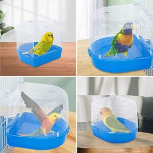 Bird Bath Box Bird Cage Accessory Supplies Bathing Parakeet Caged Bird Bathing Tub with Water Injector for Pet Small Birds Canary Budgies Parrot Parakeet Finch Canary Cockatiel Parrot Lovebird (Blue)