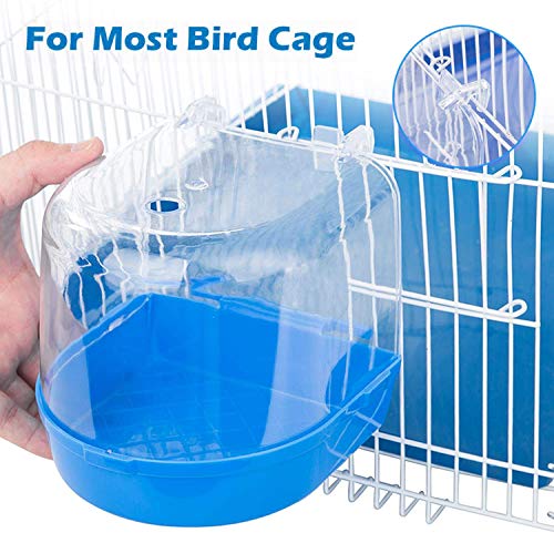 Bird Bath Box Bird Cage Accessory Supplies Bathing Parakeet Caged Bird Bathing Tub with Water Injector for Pet Small Birds Canary Budgies Parrot Parakeet Finch Canary Cockatiel Parrot Lovebird (Blue)