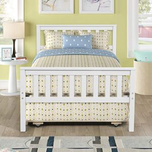 Twin Platform Bed with Trundle, Solid Wood Bed Frame with Headboard, Footboard for Teens Boys Girls,No Box Spring Needed (White)