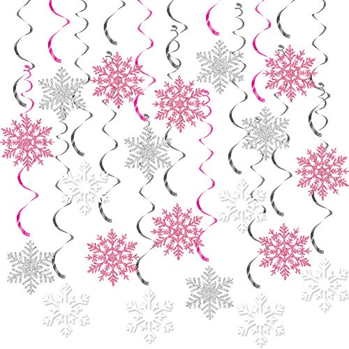 K KUMEED 20 Pcs Snowflake Swirls Decoration, Christmas Snowflake Hanging Swirls Frozen Party Ceiling Decorations for Winter Wonderland Birthday Party Supplies