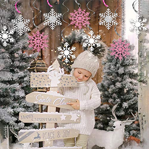 K KUMEED 20 Pcs Snowflake Swirls Decoration, Christmas Snowflake Hanging Swirls Frozen Party Ceiling Decorations for Winter Wonderland Birthday Party Supplies