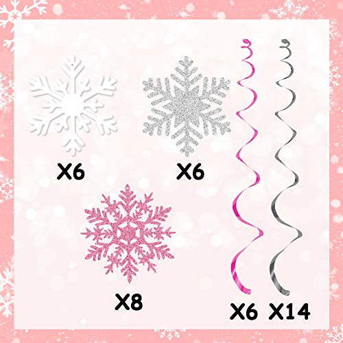 K KUMEED 20 Pcs Snowflake Swirls Decoration, Christmas Snowflake Hanging Swirls Frozen Party Ceiling Decorations for Winter Wonderland Birthday Party Supplies