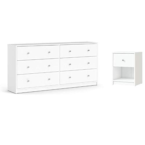 Home Square 2 Piece Modern Wood Dresser and Nightstand Bedroom Set in White