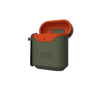 URBAN ARMOR GEAR UAG Compatible with AirPods (1st & 2nd Gen) Case Full-Body Protective Soft-Touch Silicone Case with Detachable Carabiner, Standard Issue Hard Case_001, Olive/Orange