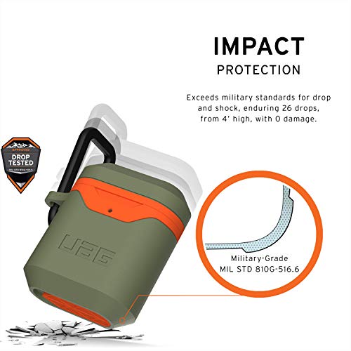 URBAN ARMOR GEAR UAG Compatible with AirPods (1st & 2nd Gen) Case Full-Body Protective Soft-Touch Silicone Case with Detachable Carabiner, Standard Issue Hard Case_001, Olive/Orange