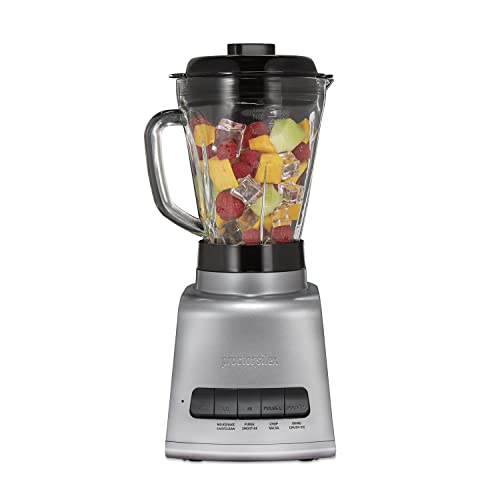 Proctor Silex PowerHouse 950 Watts Blender with 12 Functions for Puree, Ice Crush, Shakes and Smoothies, 52 oz. BPA Free MultiBlend Glass Jar, Black & Silver (53560)