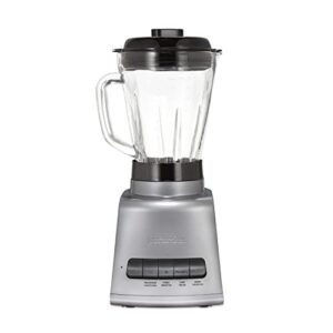 Proctor Silex PowerHouse 950 Watts Blender with 12 Functions for Puree, Ice Crush, Shakes and Smoothies, 52 oz. BPA Free MultiBlend Glass Jar, Black & Silver (53560)