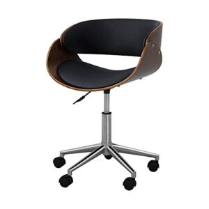 teamson home valeria modern ergonomic faux leather curved seat adjustable swivel home office desk chair, black/brown