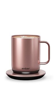 ember temperature control smart mug 2, 10 oz, app-controlled heated coffee mug with 80 min battery life and improved design, rose gold