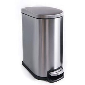 ctetc slim small trash can with lid soft close and removable inner wastebasket, rectangular narrow stainless steel garbage can for bathroom bedroom, anti-fingerprint brushed finish, 2.6gal/10l, silver