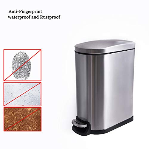 CTETC Slim Small Trash Can with Lid Soft Close and Removable Inner Wastebasket, Rectangular Narrow Stainless Steel Garbage Can for Bathroom Bedroom, Anti-Fingerprint Brushed Finish, 2.6Gal/10L, Silver