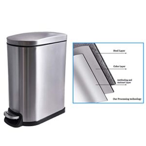 CTETC Slim Small Trash Can with Lid Soft Close and Removable Inner Wastebasket, Rectangular Narrow Stainless Steel Garbage Can for Bathroom Bedroom, Anti-Fingerprint Brushed Finish, 2.6Gal/10L, Silver