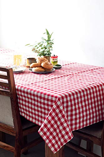 Cotton Carnival Table Cloth, 100% Ring Spun Cotton, Gingham Checks, Size 58.6 X 88.5 in, Rectangular Tablecloth Red and White for Dinner Parties, Summer & Outdoor Picnics