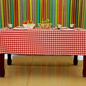 Cotton Carnival Table Cloth, 100% Ring Spun Cotton, Gingham Checks, Size 58.6 X 88.5 in, Rectangular Tablecloth Red and White for Dinner Parties, Summer & Outdoor Picnics