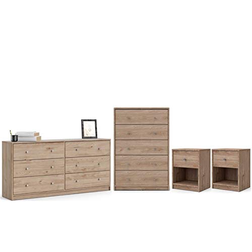 Home Square 4 Piece Bedroom Set with 6 Drawer Double Dresser, 5 Drawer Chest Dresser, Two Nightstands in Jackson Hickory