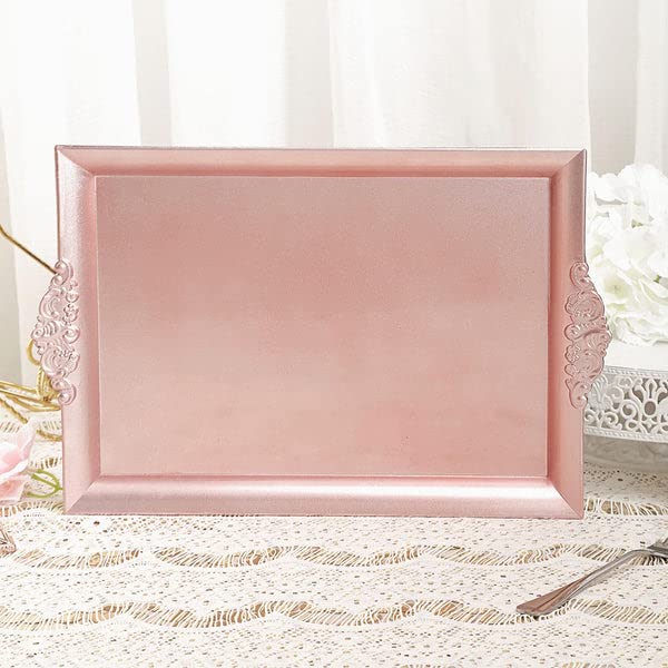 Efavormart 2 PCS - 14"x10" Rose Gold Square Decorative Plastic Serving Trays With Embossed Rims