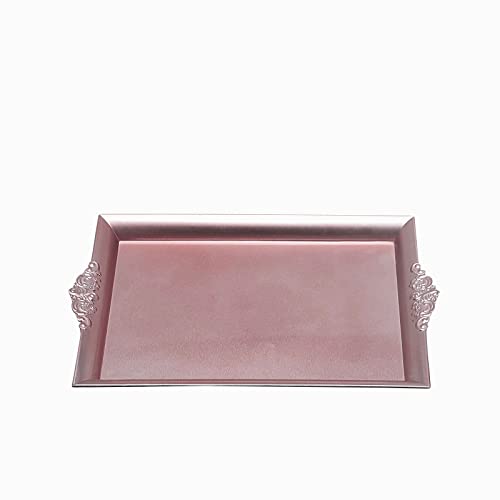 Efavormart 2 PCS - 14"x10" Rose Gold Square Decorative Plastic Serving Trays With Embossed Rims