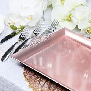 Efavormart 2 PCS - 14"x10" Rose Gold Square Decorative Plastic Serving Trays With Embossed Rims