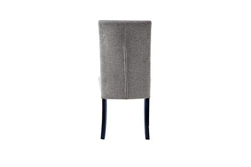 Cui Liu Owen Upholstered Dining Chair – Armless Dining Chair in Grey Linen with Black Wooden Leg and Shiny Silver Nailhead (Set of 2)