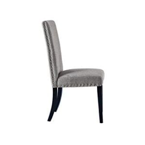 Cui Liu Owen Upholstered Dining Chair – Armless Dining Chair in Grey Linen with Black Wooden Leg and Shiny Silver Nailhead (Set of 2)