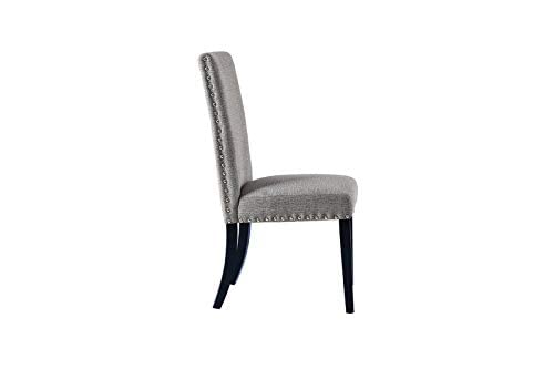 Cui Liu Owen Upholstered Dining Chair – Armless Dining Chair in Grey Linen with Black Wooden Leg and Shiny Silver Nailhead (Set of 2)