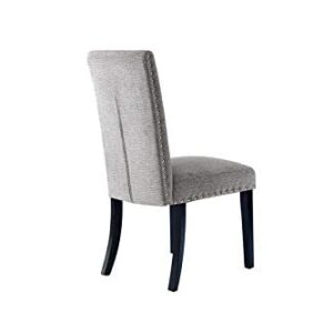 Cui Liu Owen Upholstered Dining Chair – Armless Dining Chair in Grey Linen with Black Wooden Leg and Shiny Silver Nailhead (Set of 2)