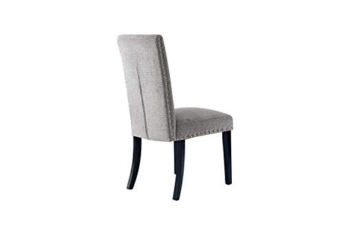 Cui Liu Owen Upholstered Dining Chair – Armless Dining Chair in Grey Linen with Black Wooden Leg and Shiny Silver Nailhead (Set of 2)