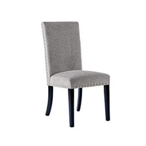 Cui Liu Owen Upholstered Dining Chair – Armless Dining Chair in Grey Linen with Black Wooden Leg and Shiny Silver Nailhead (Set of 2)