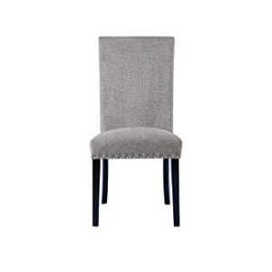 Cui Liu Owen Upholstered Dining Chair – Armless Dining Chair in Grey Linen with Black Wooden Leg and Shiny Silver Nailhead (Set of 2)