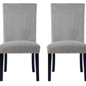 Cui Liu Owen Upholstered Dining Chair – Armless Dining Chair in Grey Linen with Black Wooden Leg and Shiny Silver Nailhead (Set of 2)