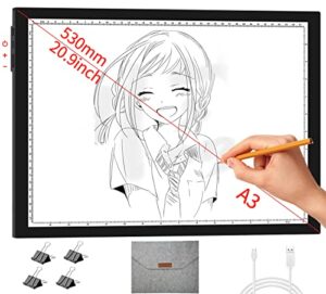 light board a3, 16.6×12.6inchs light pad, side button design, 9 levels/stepless dimming, super bright light box widely for tracing, drawing, weeding vinyl, diamond painting etc