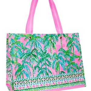 Lilly Pulitzer Pink/Green XL Market Shopper Bag, Oversize Reusable Grocery Tote with Comfortable Shoulder Straps, Suite Views