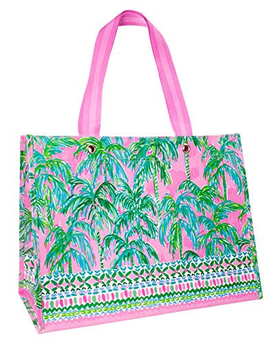 Lilly Pulitzer Pink/Green XL Market Shopper Bag, Oversize Reusable Grocery Tote with Comfortable Shoulder Straps, Suite Views