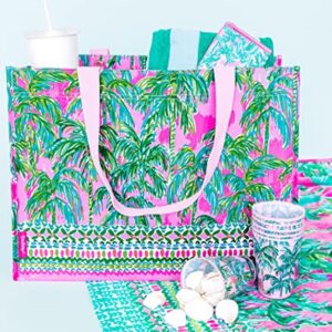 Lilly Pulitzer Pink/Green XL Market Shopper Bag, Oversize Reusable Grocery Tote with Comfortable Shoulder Straps, Suite Views