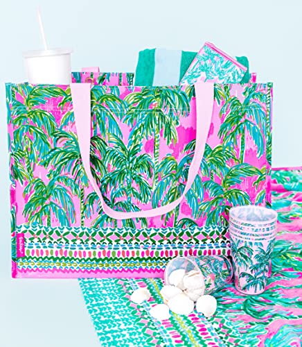 Lilly Pulitzer Pink/Green XL Market Shopper Bag, Oversize Reusable Grocery Tote with Comfortable Shoulder Straps, Suite Views