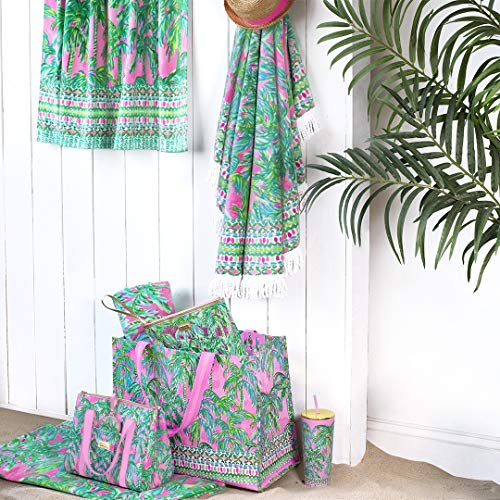 Lilly Pulitzer Pink/Green XL Market Shopper Bag, Oversize Reusable Grocery Tote with Comfortable Shoulder Straps, Suite Views