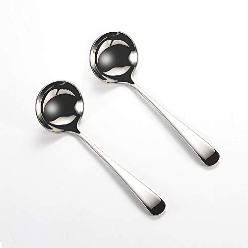 Wenkoni Small Soup Ladles,Sauce ladles,Gravy Soup Spoon Ladles,2 Pack 18/10 Non-magnetic Stainless Steel 7.6" Round Ladles (Color:Silver).