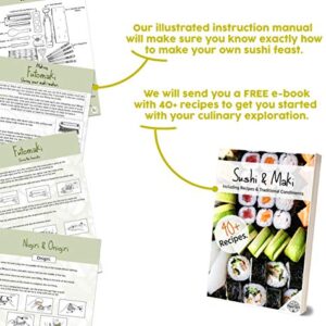 GROW YOUR PANTRY Sushi Making Kit - Make Every Type of Sushi with Rolling Mats, Maki, Onigiri, Nigiri Molds aswell as an Center Sushi Plate for the whole Family to Sit Around