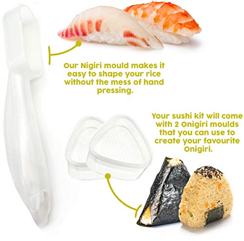 GROW YOUR PANTRY Sushi Making Kit - Make Every Type of Sushi with Rolling Mats, Maki, Onigiri, Nigiri Molds aswell as an Center Sushi Plate for the whole Family to Sit Around